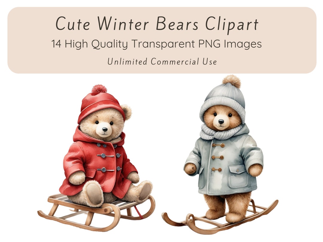 Cute Teddy Bears Clipart, Winter Bears PNG Images, Bundle of 14 ...
