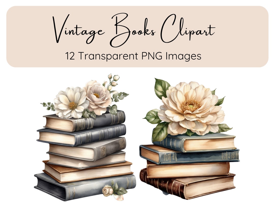Vintage Books Clipart, Watercolor Stack of Books Clipart, Printable ...