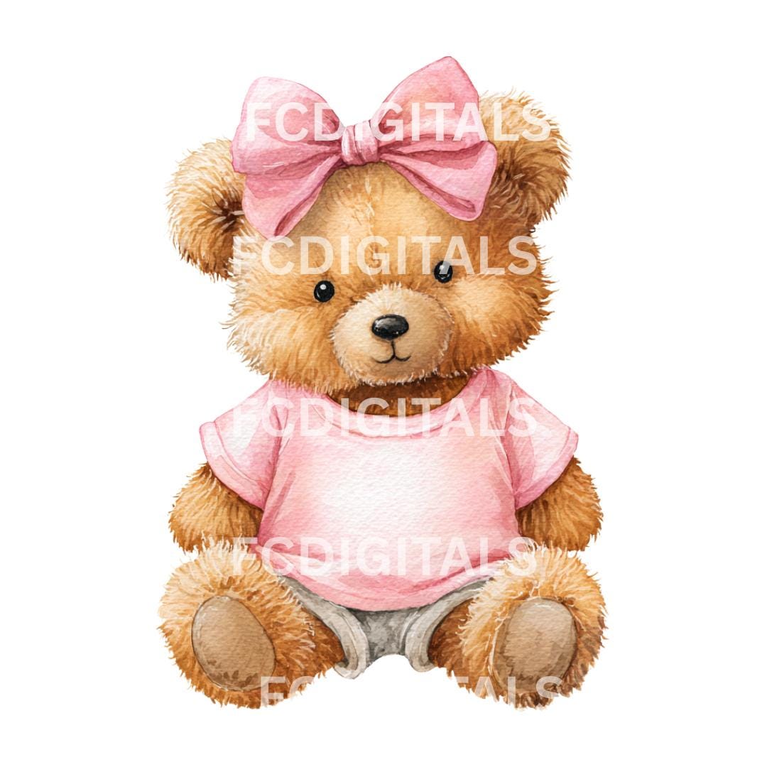 Teddy Bear Watercolor Clipart, Baby Shower, Nursery Wall Art, Digital ...