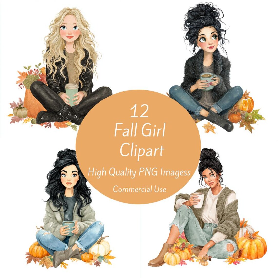 Fall Girl Clipart, Autumn Clipart, Pumpkin Clipart, High Quality PNG ...