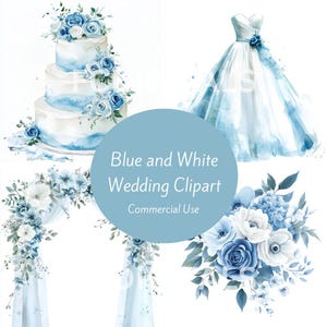 Blue and White Wedding Clipart, Wedding Illustrations, Bridal Flowers ...
