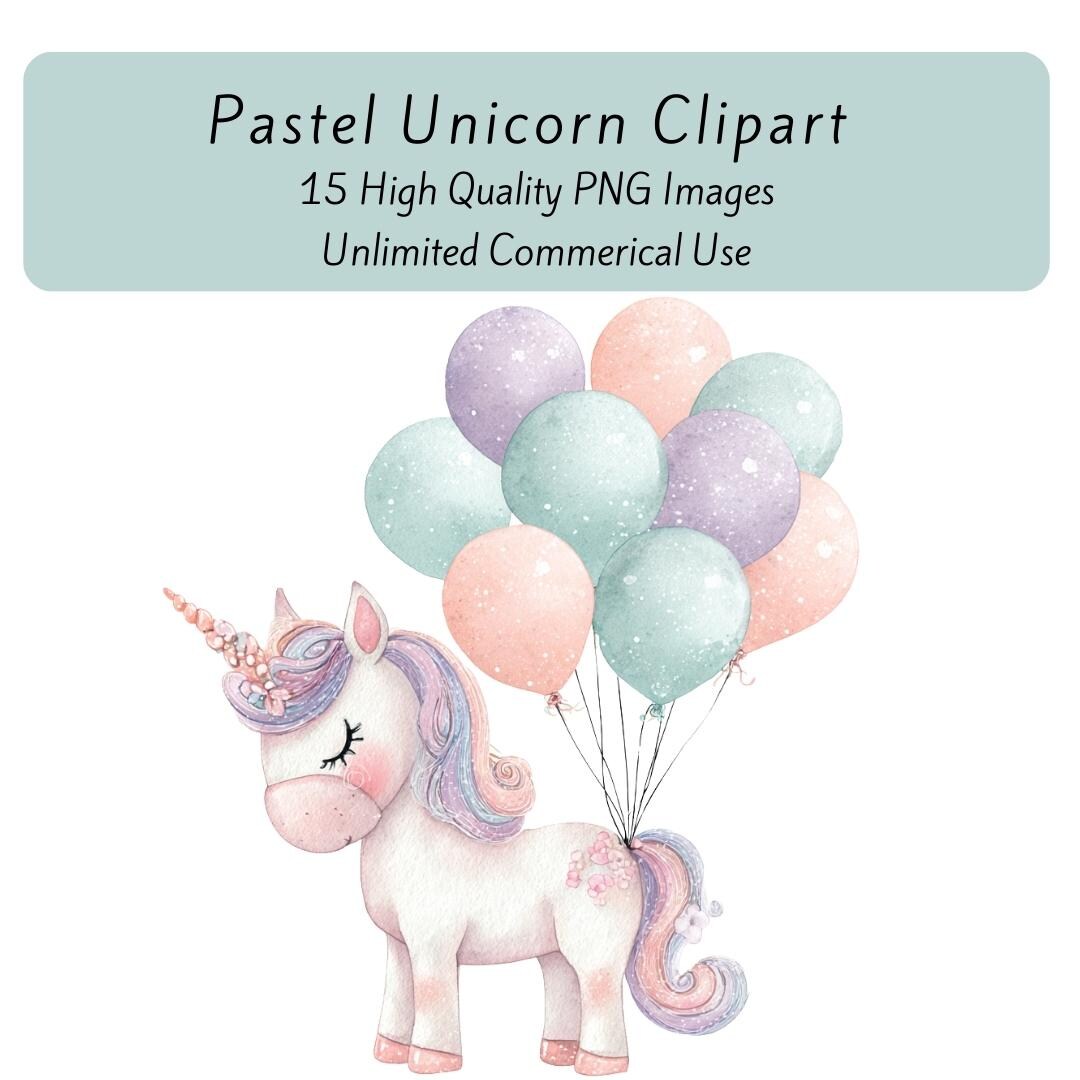 Pastel Unicorn Clipart, Cute Unicorn PNG, Unicorn Clipart Bundle ...