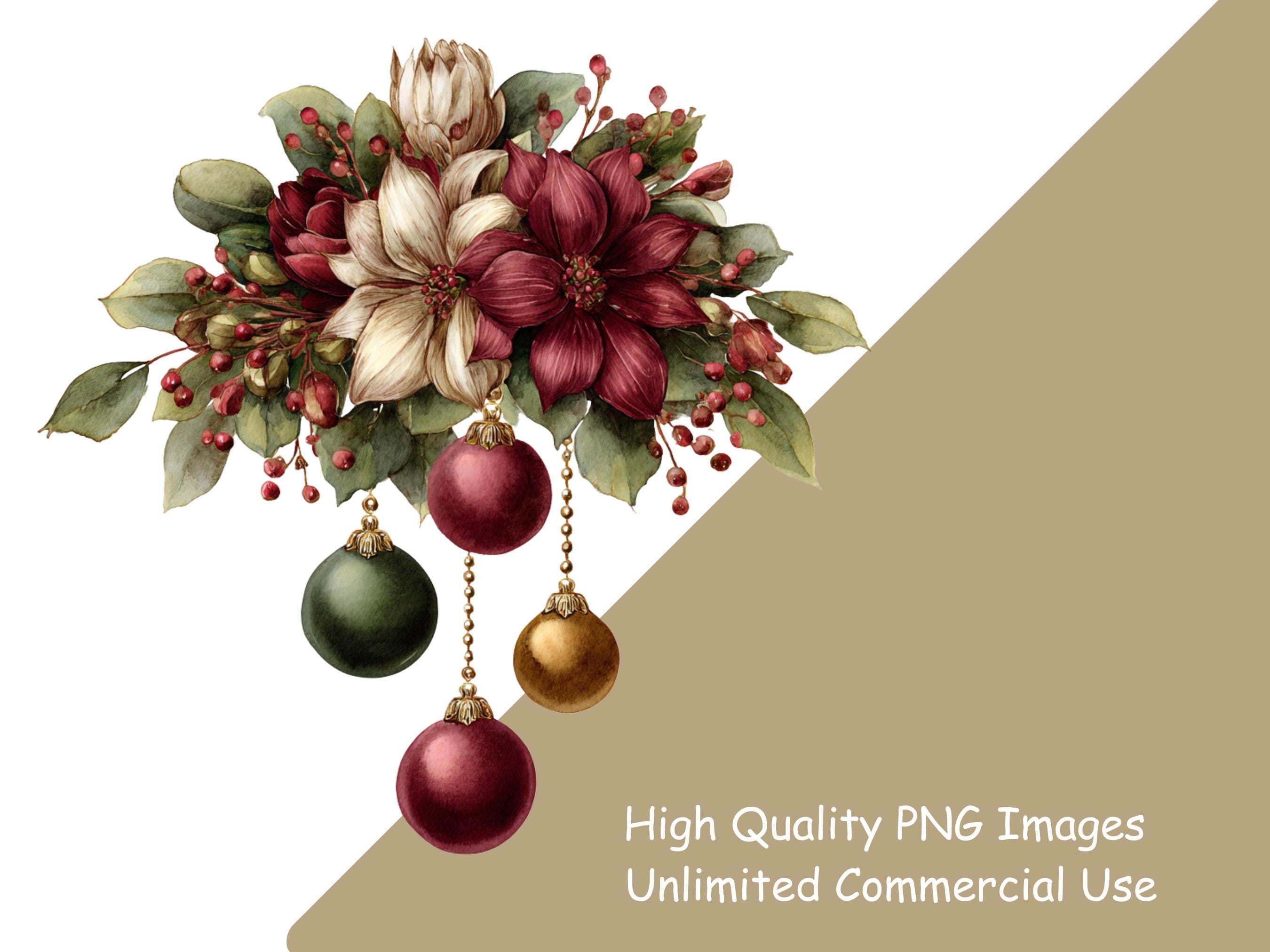 Christmas Flowers Swag Clipart, Watercolor Holiday Florals PNG ...