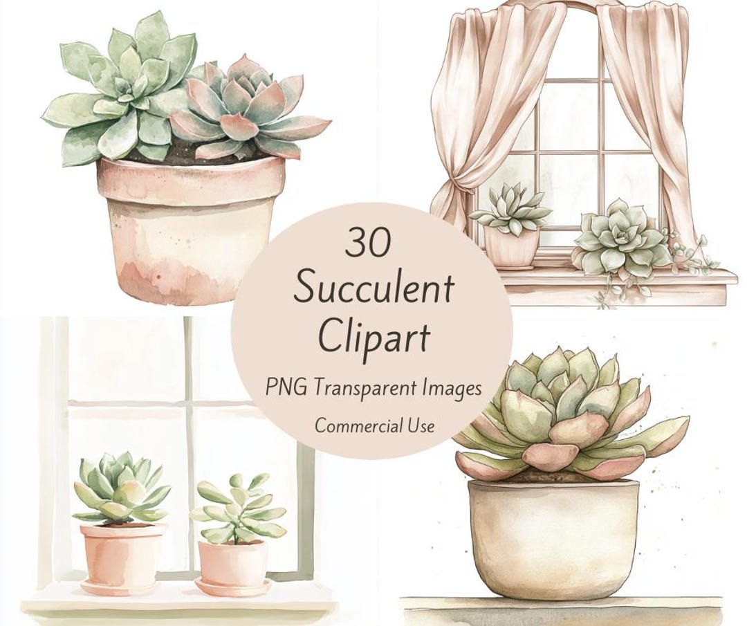 Succulent Clipart, Succulent in Pot, Printable Watercolor Clipart ...