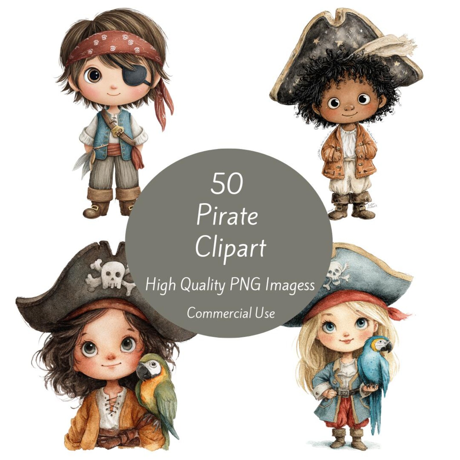 Pirate Party Clipart, Kids Birthday PNG Set, Treasure Map, Pirate Ship ...