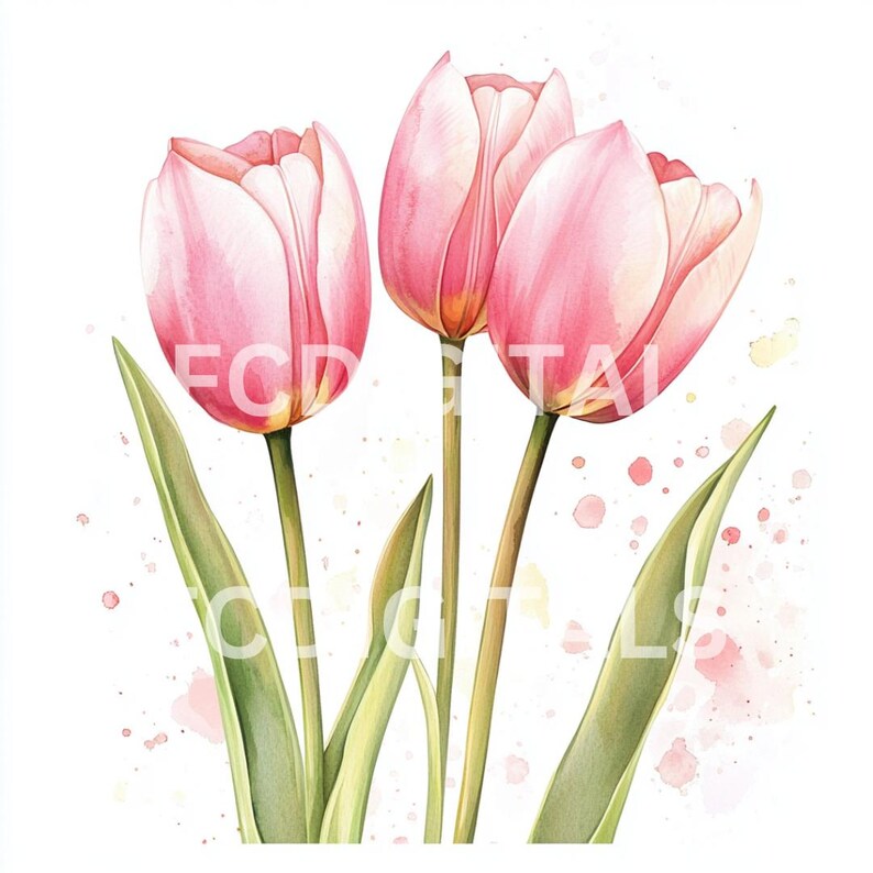 Pink Tulips Clipart, Spring Flowers Clipart, Watercolor Pink Flowers ...