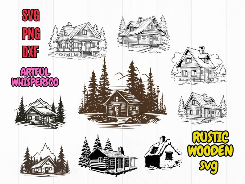 Rustic Wooden Cabin SVG Bundle, Log Cabin Svg, Mountain Svg Bundle ...