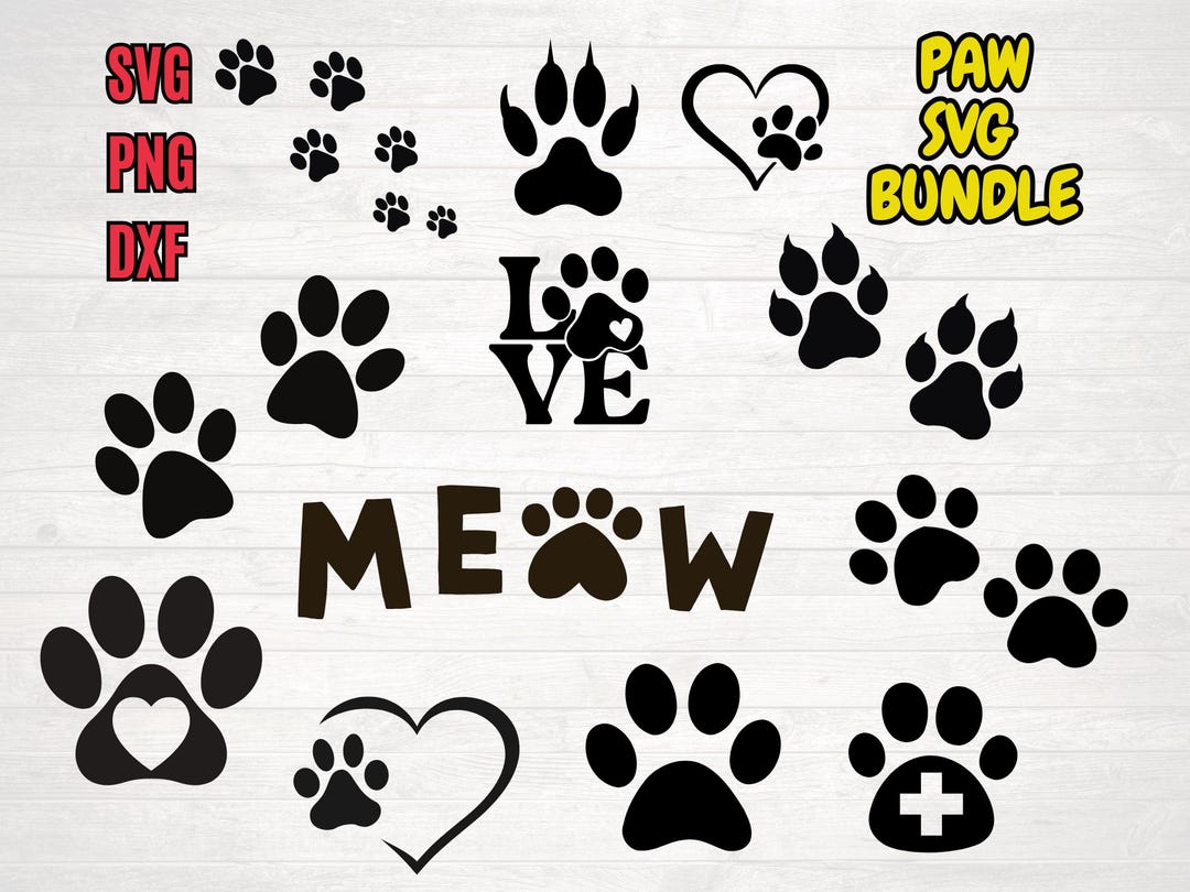 Paw SVG Bundle Dog Paw Print SVG 4 Styles Pet Paw SVG Dog & Animal Paw ...