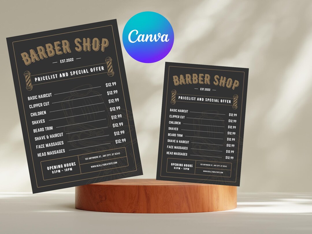 Barber Shop Price List Template, Printable Price Sheet, Editable Price ...