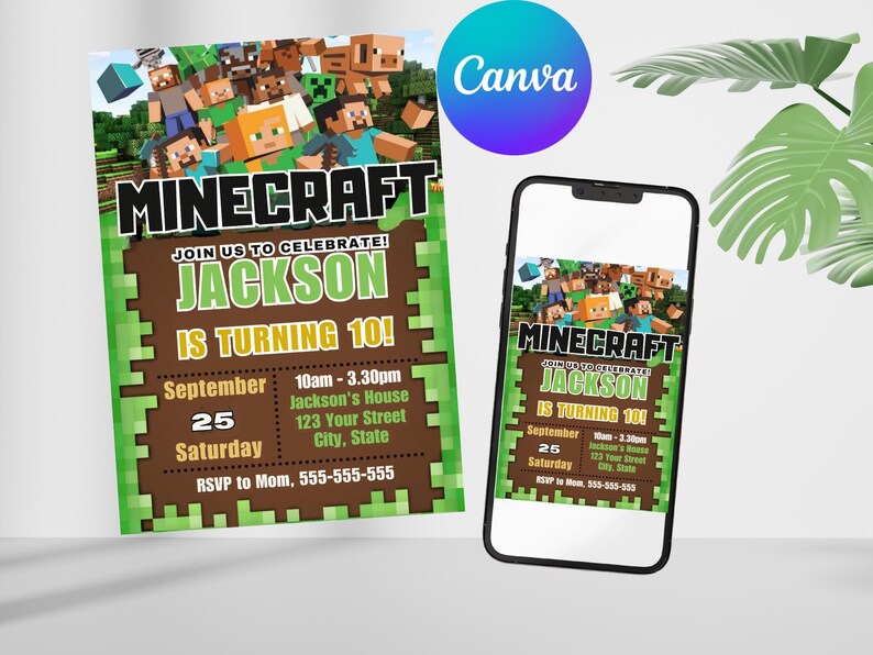 Minecraft Birthday Invitation: Printable & Editable Template Perfect ...