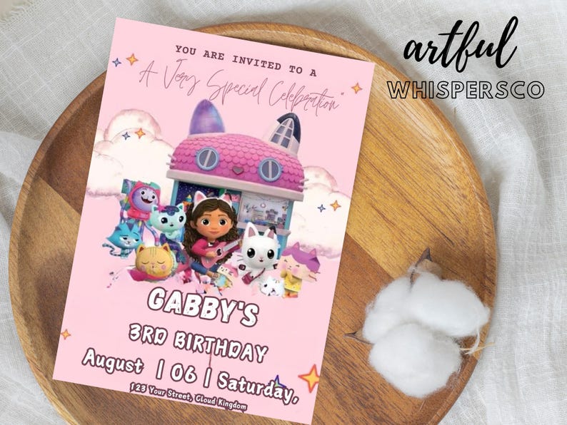 Editable Gabbys Dollhouse Birthday Invitation Template, Digital Gabby ...