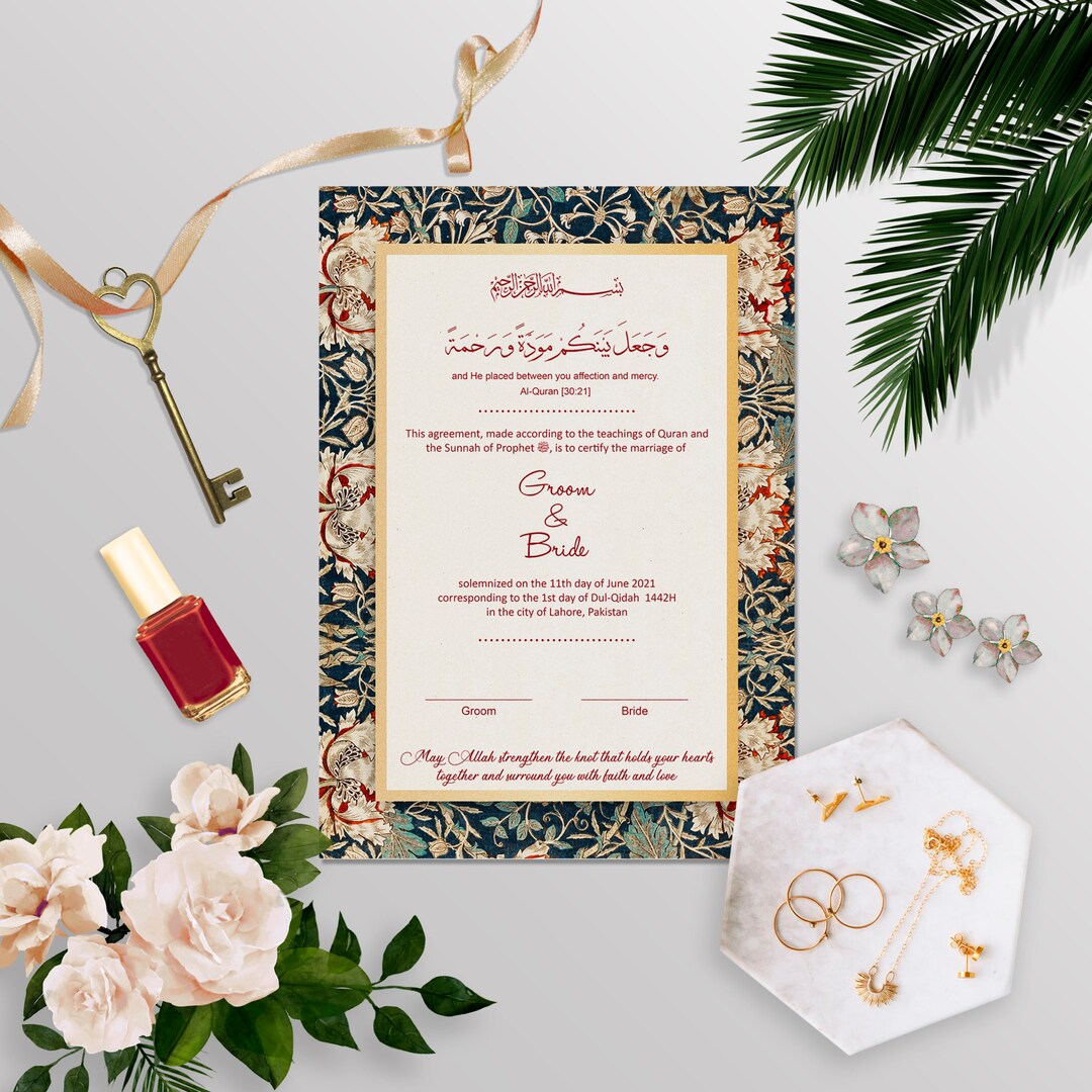 Print-ready Daydream Blue Floral Nikah Certificate Elegant ...
