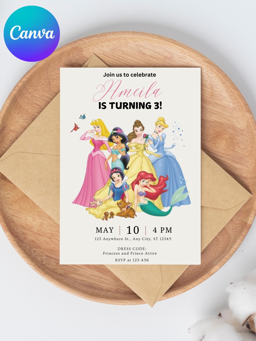 Editable Princess Birthday Invitation ,princess Invitation Card ...