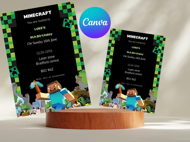 Editable Minecraft Birthday Invitation, Minecrafter Birthday ...