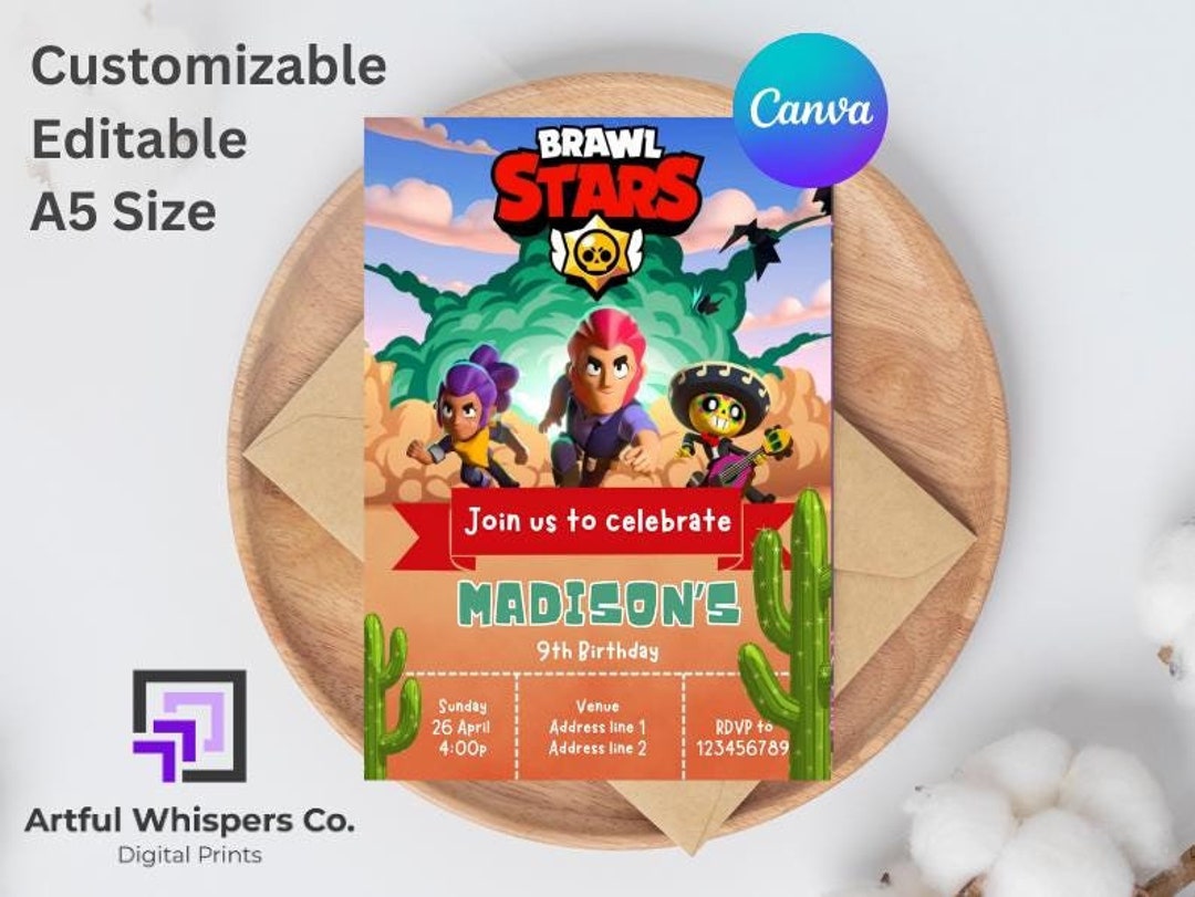 Brawl Stars Invitation Kids Theme Birthday Party Invite Editable Canva ...