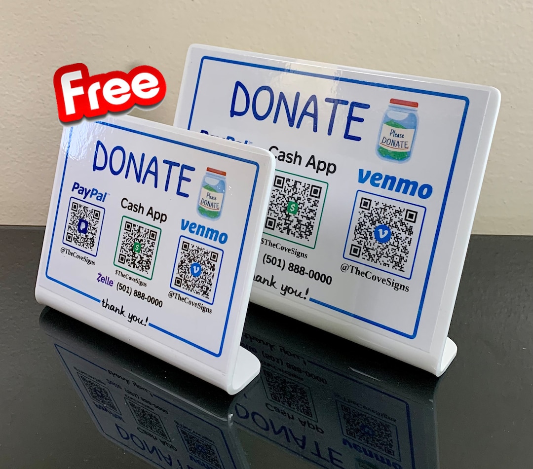Touch-free Donation QR Code Sign: Paypal, Venmo, Cash App, Zelle - Etsy