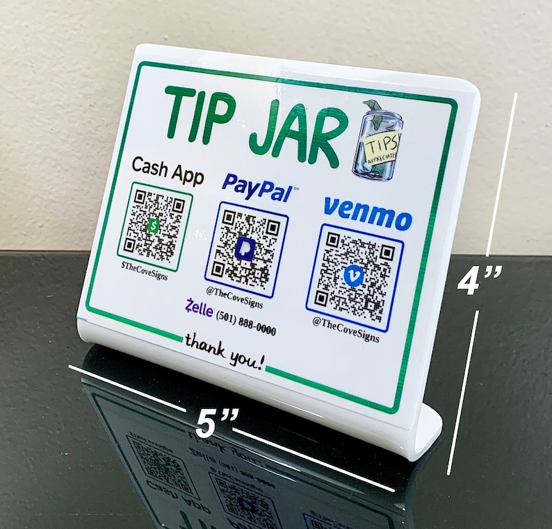 QR Code Tip Jar Sign: Venmo, Paypal, Cash App, Zelle - Etsy