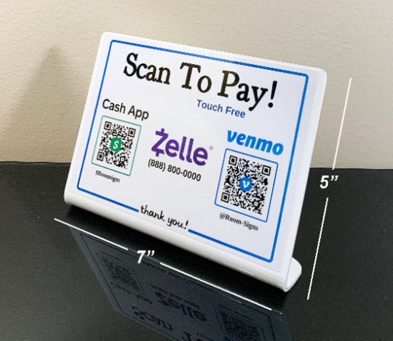 Scan to Pay Sign: Zelle, Venmo, Cash App QR Codes (7" X 5") - Etsy