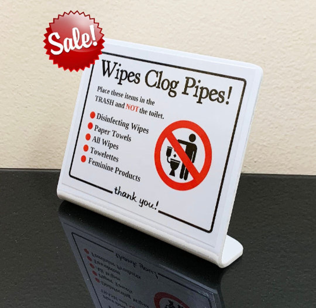 Bathroom Sign, wipes Clog Pipes 3 Pack Toilet Acrylic Counter Sign for ...