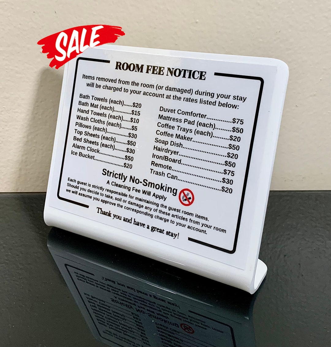 Acrylic Room Fee Notice Sign: Airbnb, Hotel, VRBO - Etsy