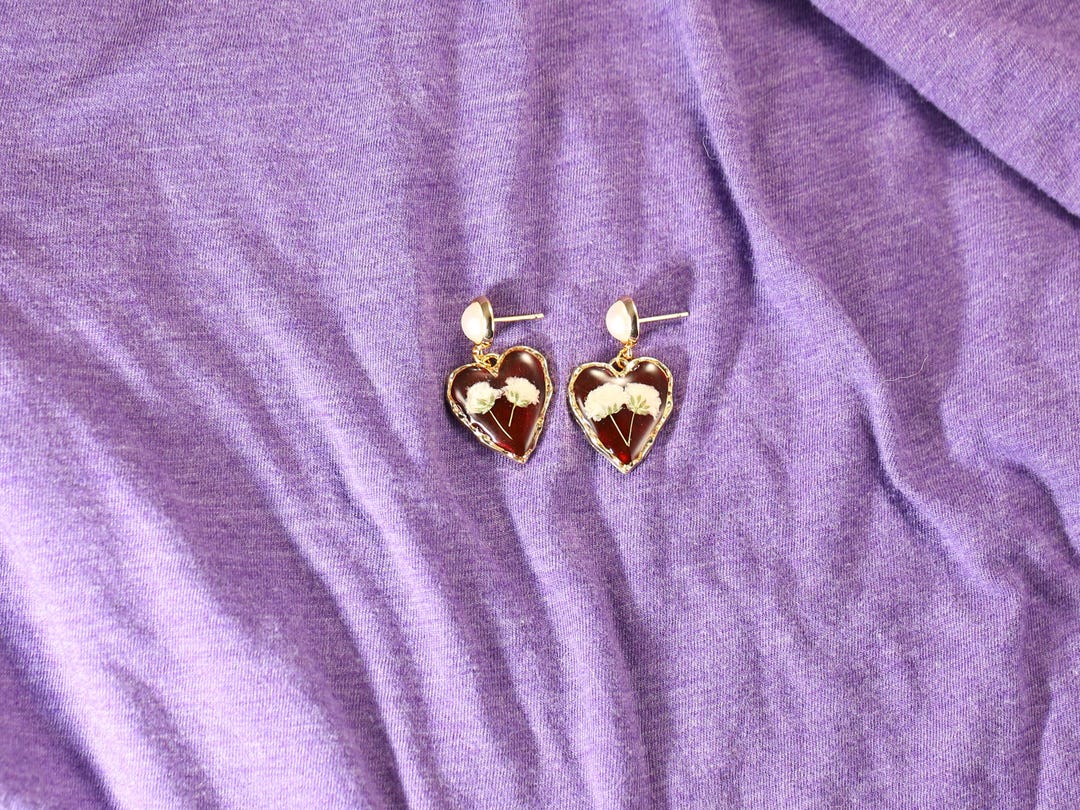 Romantic Cottagecore - Heart Fairycore Earrings - Handcrafted Real ...