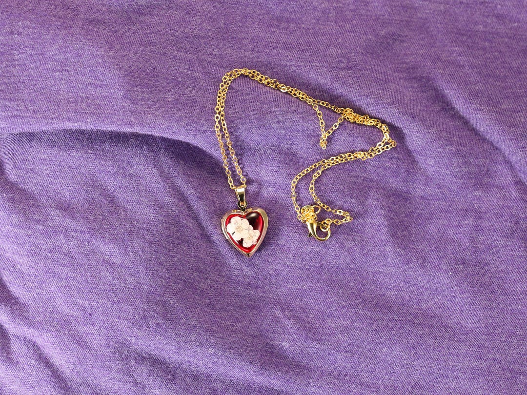 Red Heart Locket Necklace: Handcrafted Romantic Cottagecore Flower ...