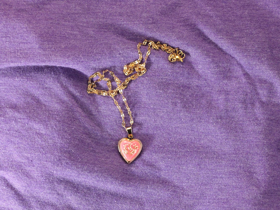 Romantic Pink and Gold Heart Locket Necklace: Cottagecore Handcrafted ...