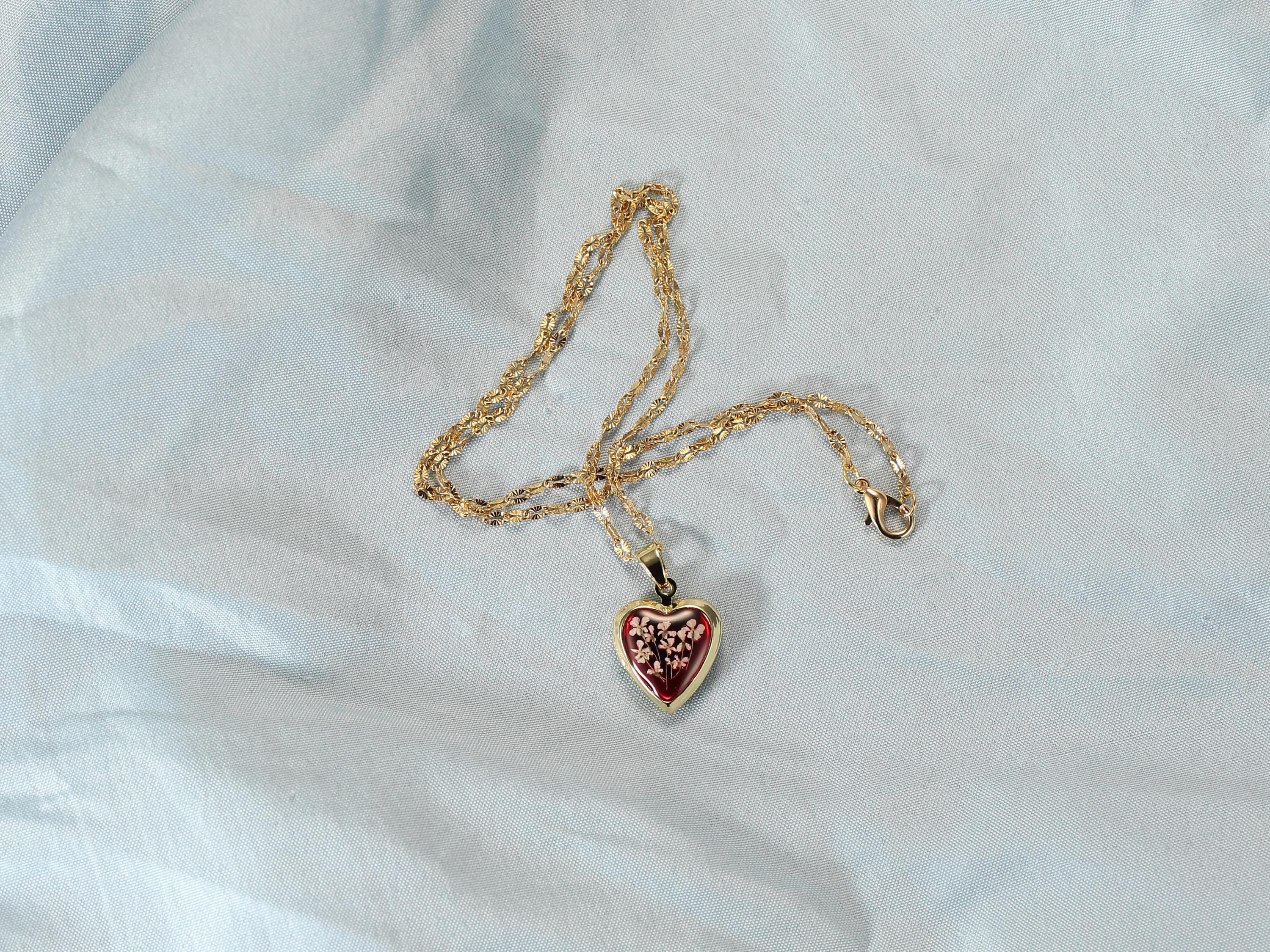 Romantic Red and Gold Heart Locket Necklace: Handcrafted Cottagecore ...