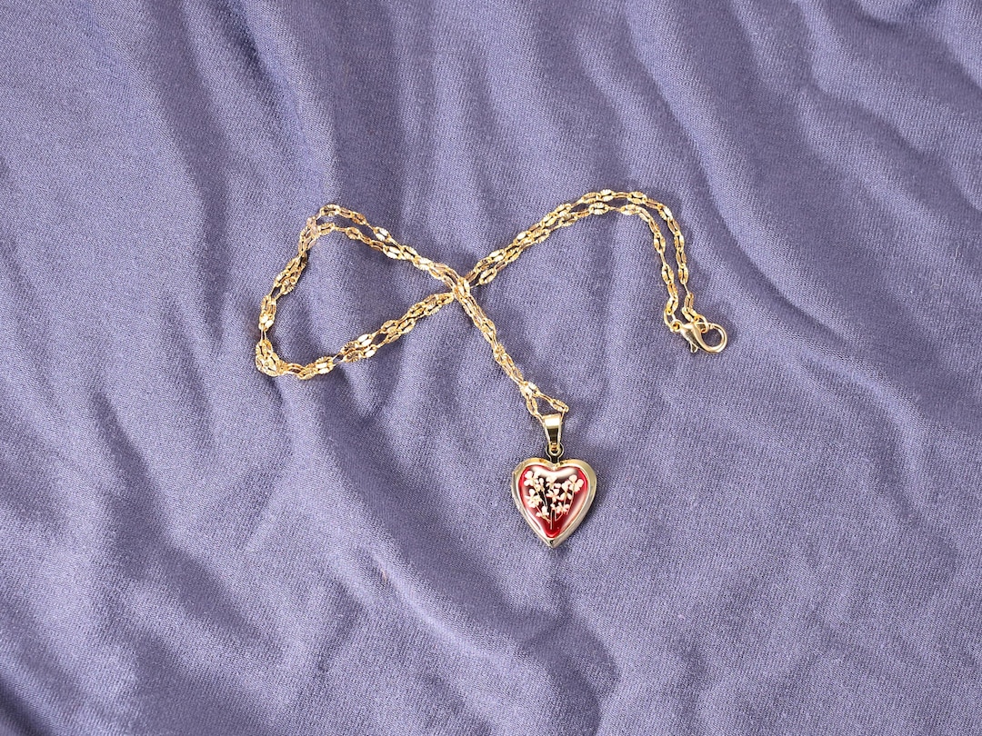 Romantic Red Heart Locket Necklace: Handcrafted Cottagecore Flower ...