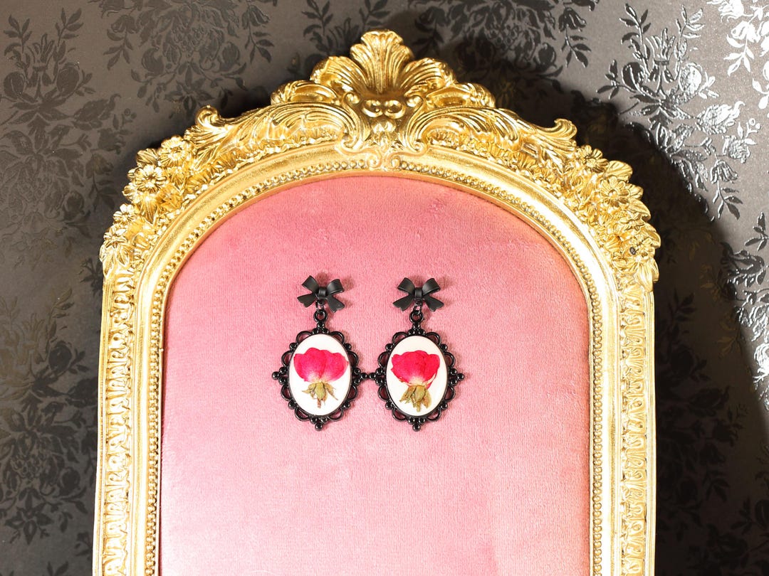 Handcrafted Rose Earrings: Real Flower Whimsigoth Jewelry - Etsy