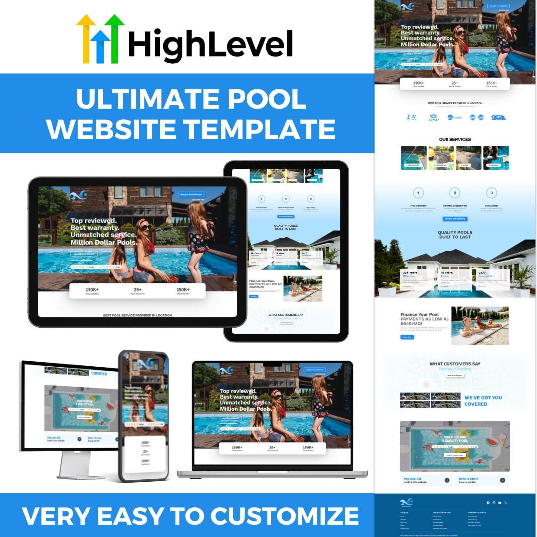 Gohighlevel Pool Contractor Website Template - Etsy