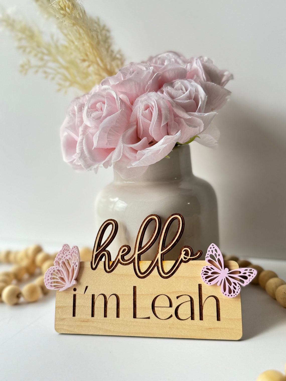 Beautiful Baby Birth Announcement Wood Sign Butterfly Hello Baby Sign ...