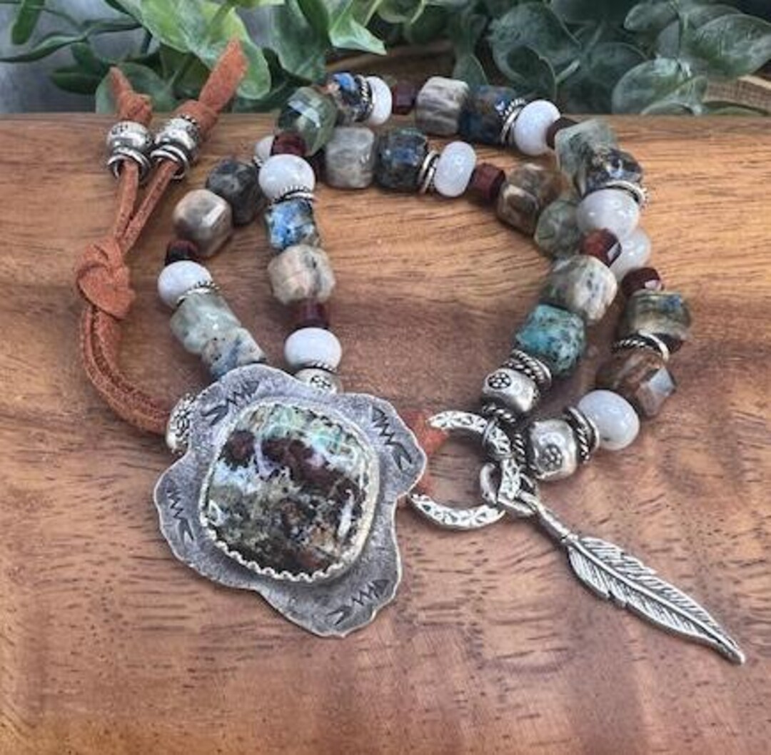Boho Artisan Plume Opal Button Bracelet, 925 Silver, Chrysocolla, Vegan ...