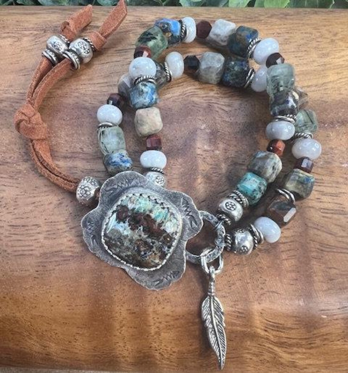 Boho Artisan Plume Opal Button Bracelet, 925 Silver, Chrysocolla, Vegan ...