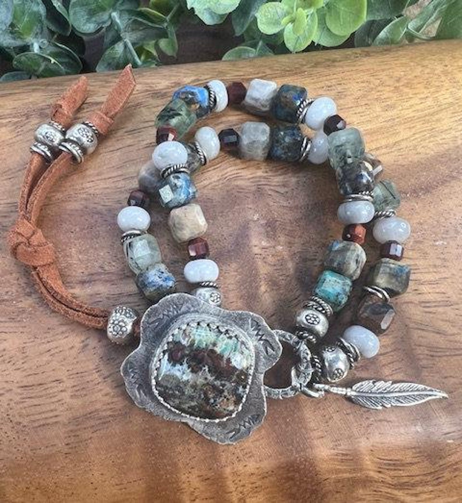 Boho Artisan Plume Opal Button Bracelet, 925 Silver, Chrysocolla, Vegan ...
