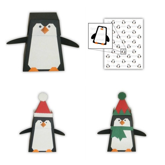 Penguin Digital PDF Favor Gift Box Printable Color Template (custom ...