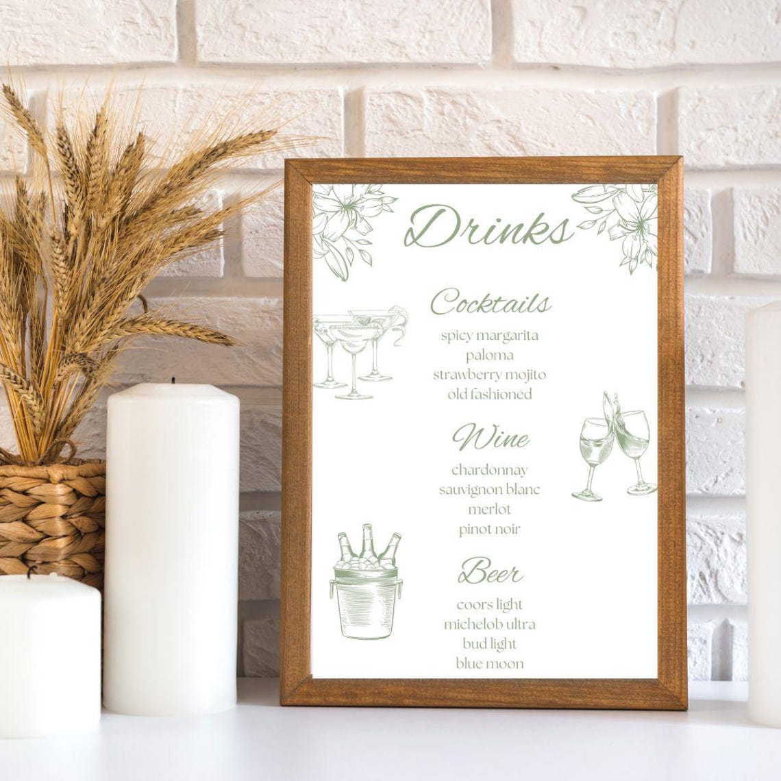Cute and Simple Drink Menu Template for Parties or Weddings ...