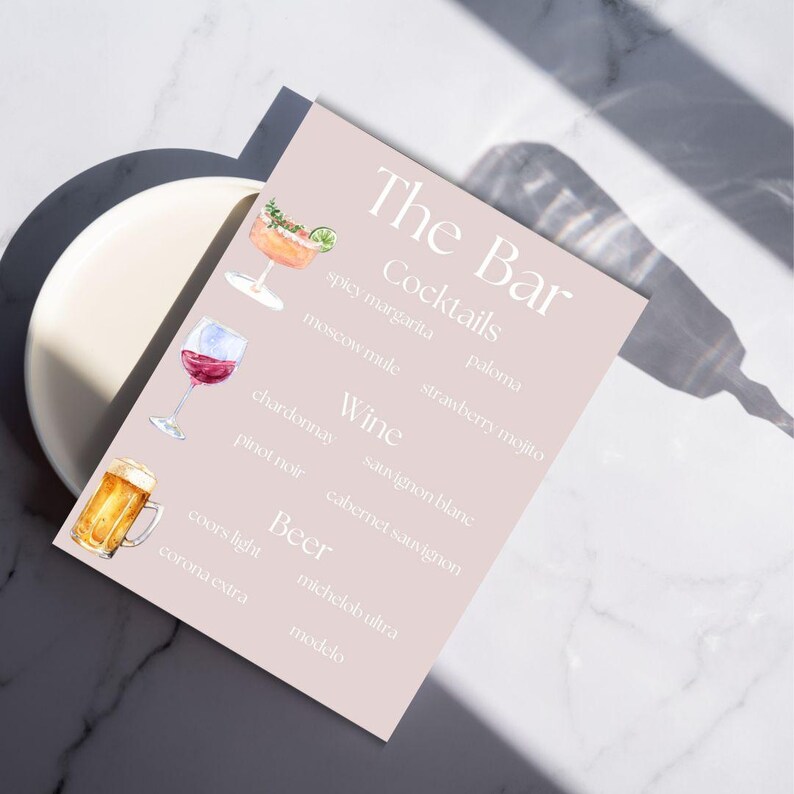 Customizable Bar Menu Template for Weddings, Parties and Events ...