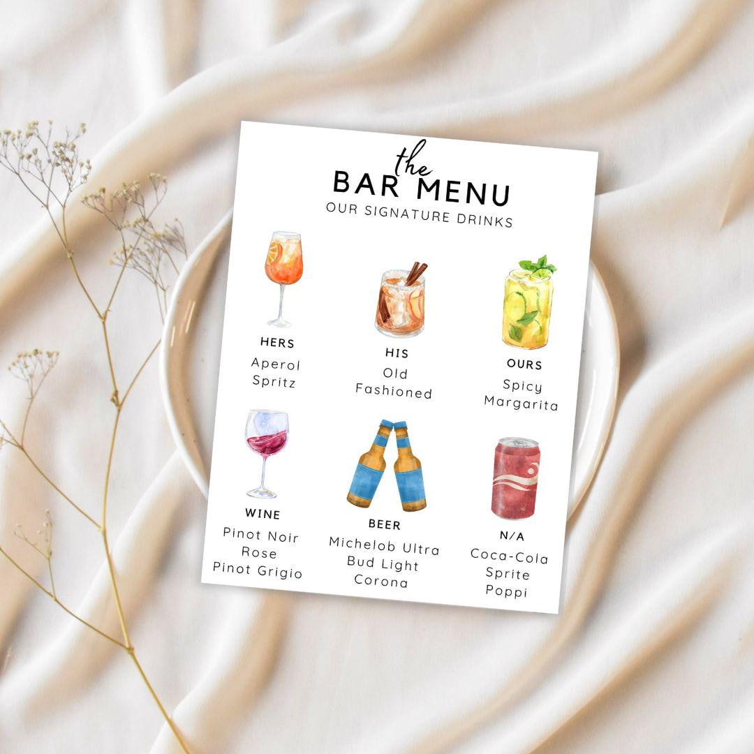 Signature Drink Menu Bar Menu Party Drink Menu Customizable and ...
