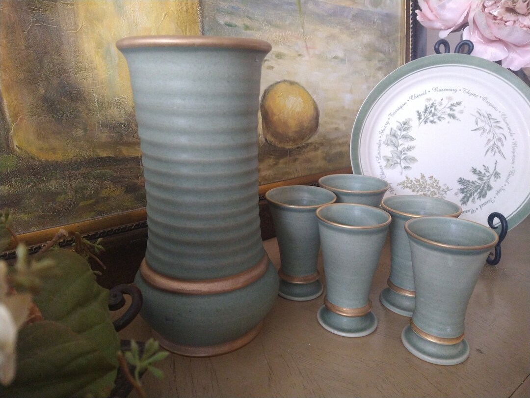 Rare Antique Gorgeous Pottery Unique Stunning Greengold Sake Tea Art ...