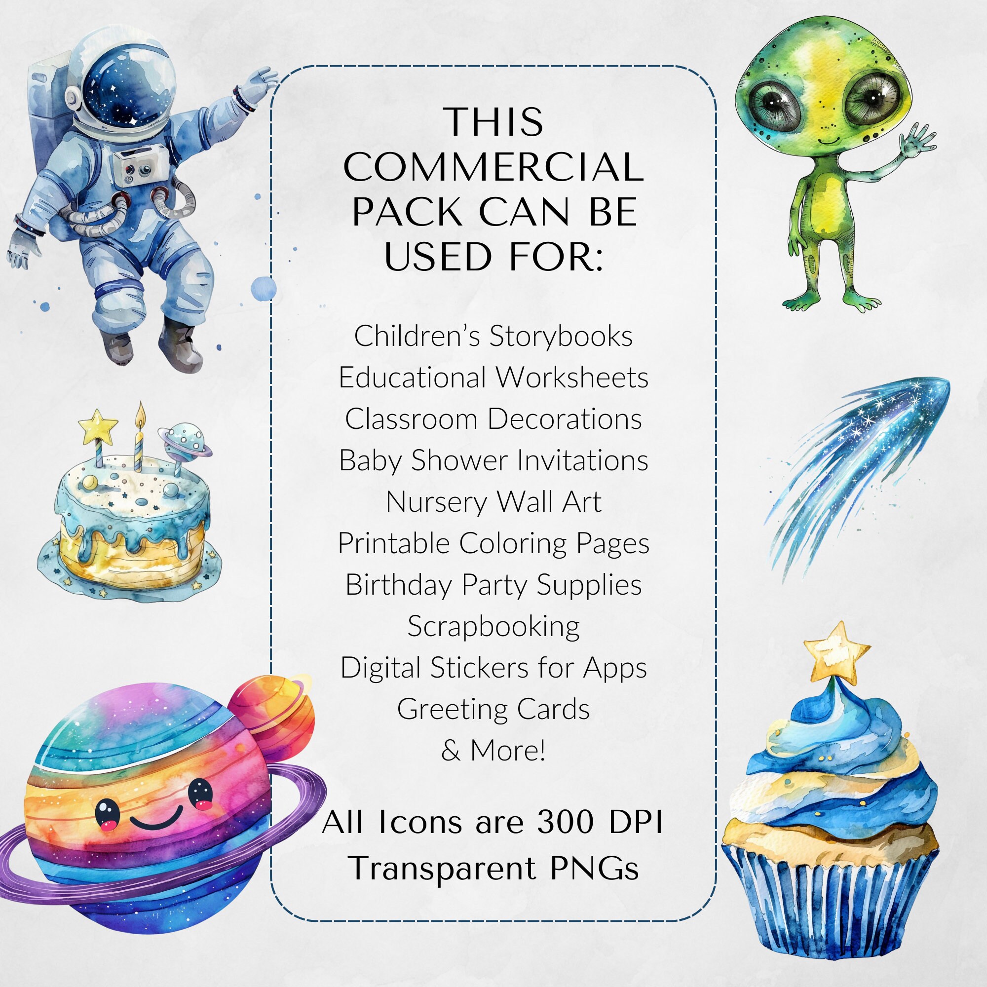 Watercolor Space Clipart for Kids Birthday for Commercial Use ...