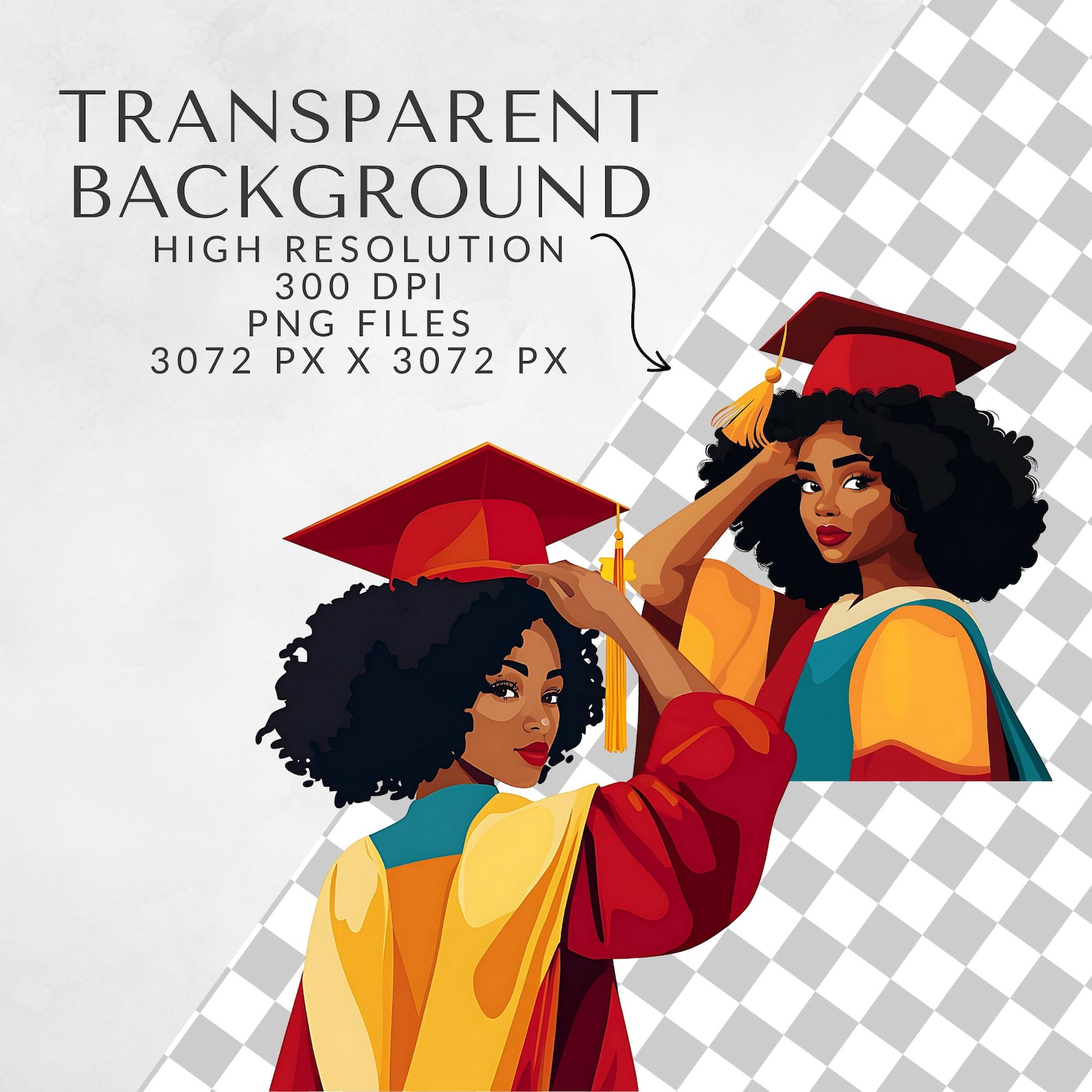 Black Woman Graduate Clipart Pack for Commercial Use, Graduation ...