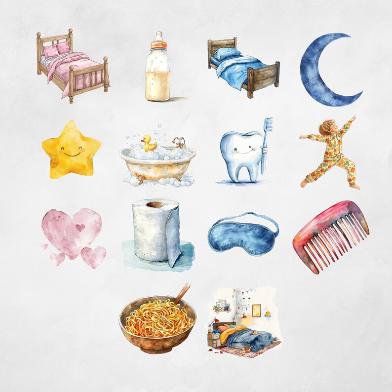 Kids Night Routine Clipart Commercial Use, Children's Bedtime ...