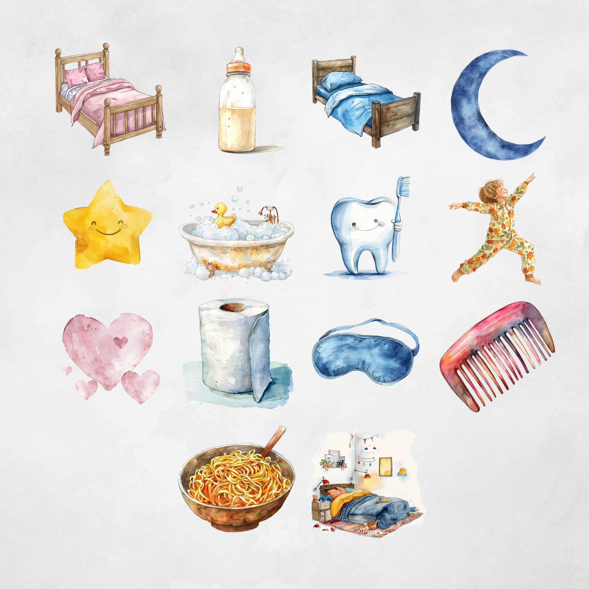 Kids Night Routine Clipart Commercial Use, Children's Bedtime ...