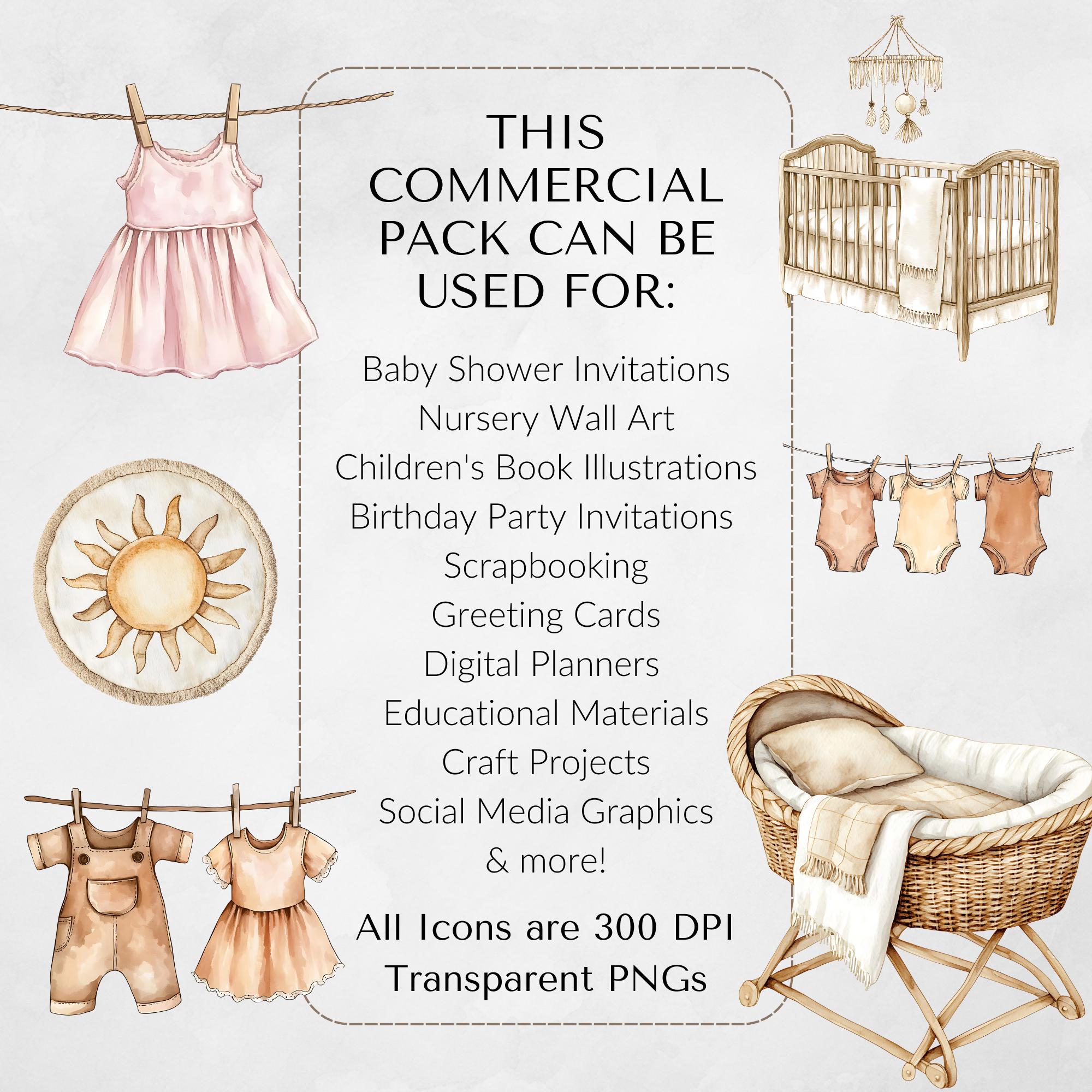 Baby Clothes Line Clipart Pack for Commercial Use, Baby Shower Clipart ...