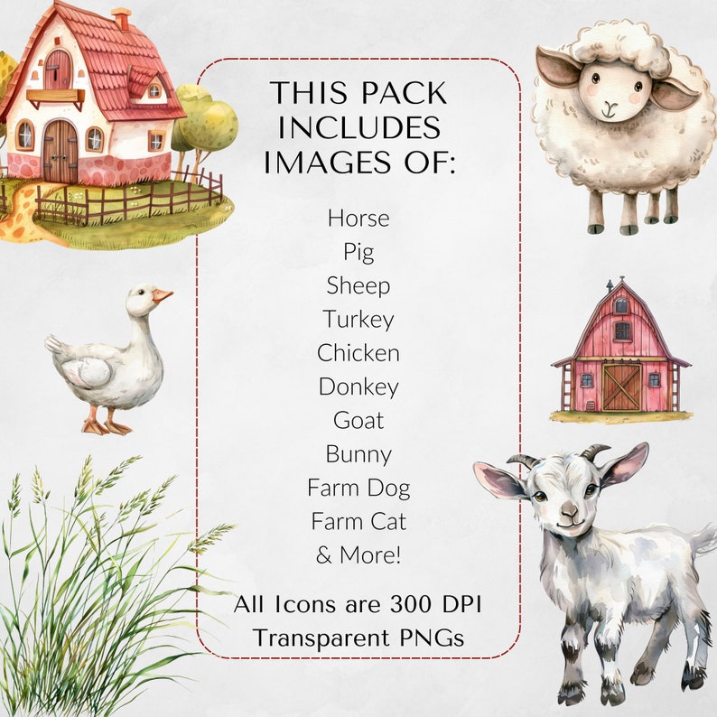 Watercolor Farm Animals Clipart Pack Commercial Use, Cute Nursery Decor ...