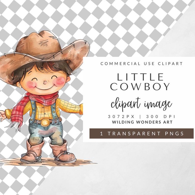Baby Boy Cowboy Clipart for Commercial Use, Wild West PNG, Watercolor ...