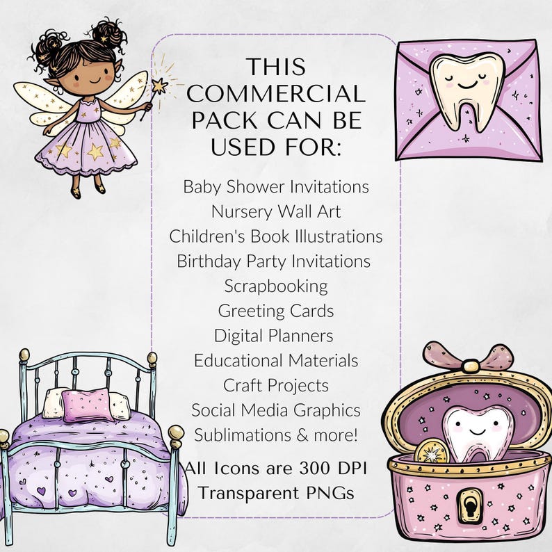 Tooth Fairy Clipart Pack for Commercial Use, Black Tooth Fairy Clip Art ...