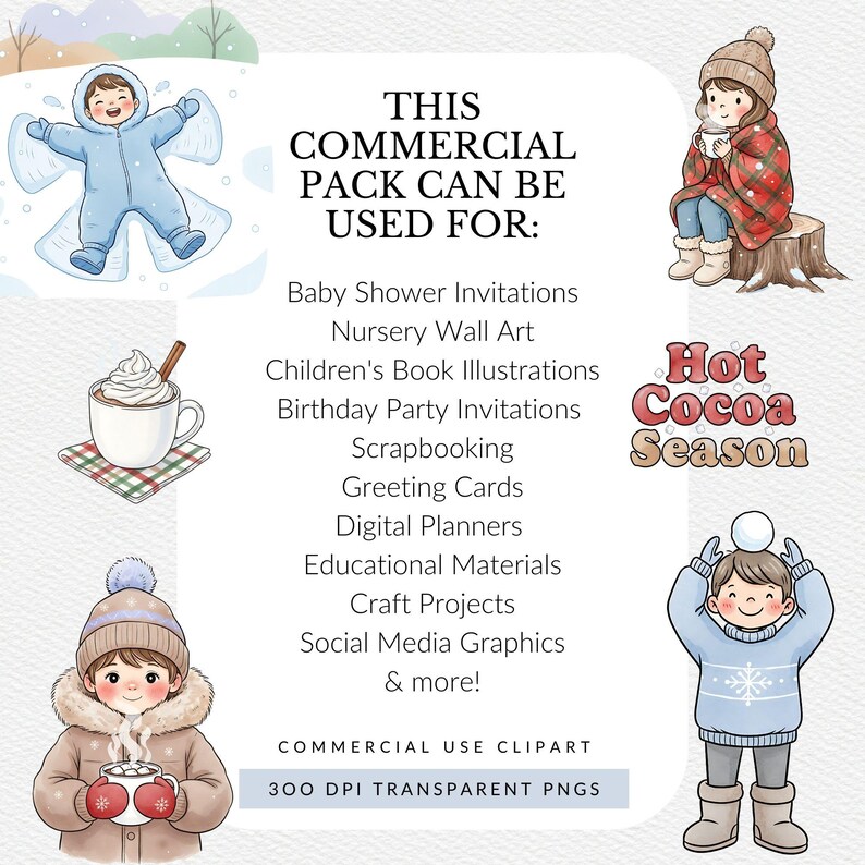 Pakiet clipartów z zimowym dniem dla dzieci do użytku komercyjnego ...