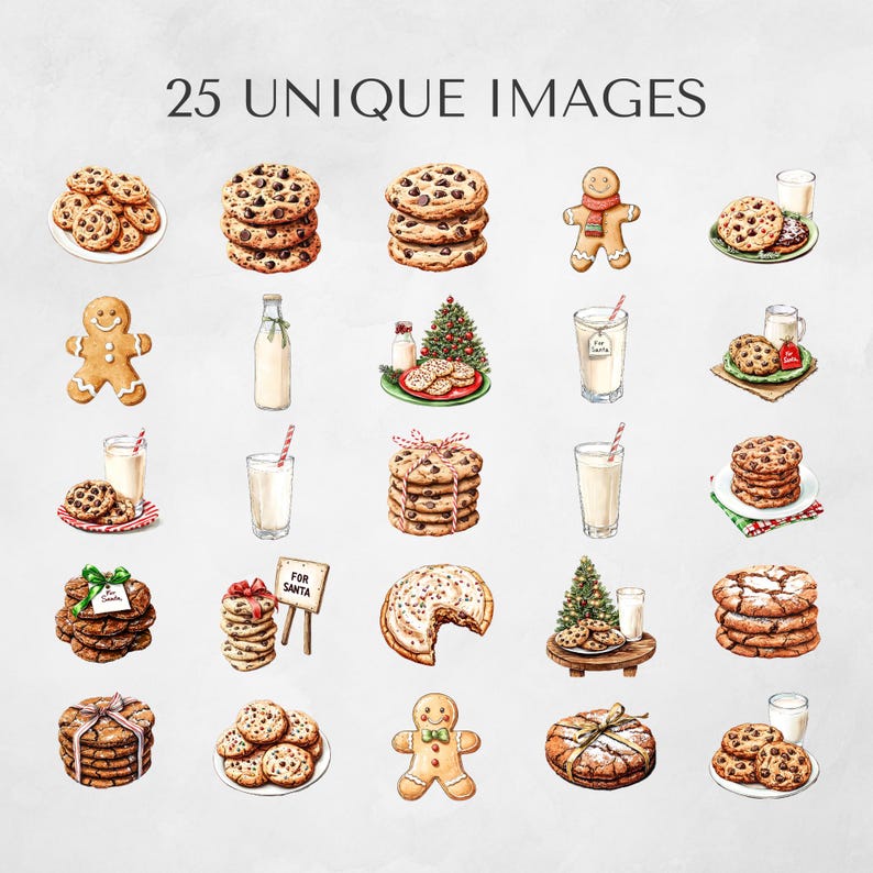 Cookies and Milk for Santa Clipart Pack for Commercial Use, Christmas ...